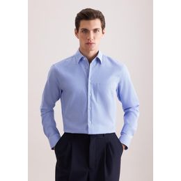 Businesshemd Seidensticker "Schwarze Rose", Herren, Gr. M (39), normale &Auml;rmell&auml;ngen, blau (mittelblau), 100% Baumwolle, Strukturmuster, regular fit, 2-Knopf-Manschette, Hemden, Regular 1/1 Covered-Button-Down-Kragen Struktur