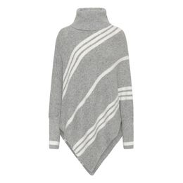 Strickponcho Cream "Poncho CRKuma", Damen, grau (grau melange wei&szlig; stripe), Obermaterial: 100% Polyester PES., Pullover