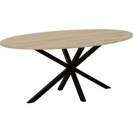 Esstisch OMG DESIGN "Kent", beige (fresh oak, schwarz, fresh oak), B:138cm H:77cm T:85cm, Tische, Esstisch, Hochwertige Melamin-Tischplatte mit Metallgestell