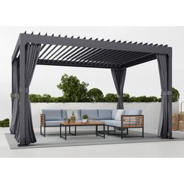Pavillon Konifera "Palma", grau (grau, grau, dunkelgrau), B/H/T: 394cm x 244cm x 304cm, Pavillons, Pergola, mit Lamellendach, Topseller