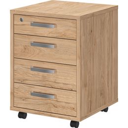 Rollcontainer FMD "Calvi", braun (hickory), B:48cm H:65,5cm T:49,5cm, Holzwerkstoff, Rollwagen, Rollcontainer
