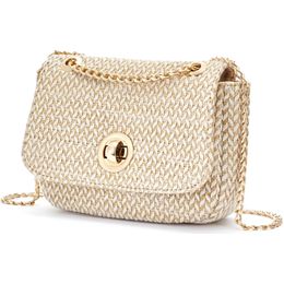 Umh&auml;ngetasche Vivance "Minibag, Henkeltasche, Crossbody Bag, Strandtasche, Schultertasche", Damen, Gr. B/H/T: 19cm x 13cm x 6cm, beige (beige, wei&szlig;), Materialmix, Strukturmuster, mehrfarbig, Taschen Umh&auml;ngetasche, Handtasche Damen zum Umh&auml;ngen in Bast-Optik mit Kettenhenkel VEGAN