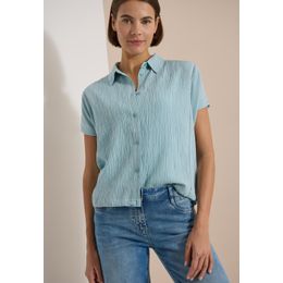 Hemdbluse Cecil, Damen, Gr. XXL (46), blau (crystal mint), Stoff, 60% Viskose, 39% Polyester, 1% Elasthan, unifarben, normal normal, V-Ausschnitt, abgesteppt, Blusen Hemdbluse, aus softem Materialmix