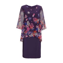 Etuikleid GOLDNER "Kleid mit floralem Chiffon&uuml;berwurf", Damen, Gr. 40, N-Gr, lila (amethyst, gemustert), Obermaterial: 95% Polyester PES. 5% Elasthan EL., Gerade, Kleider Etuikleid, Chiffon