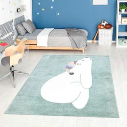 Kinderteppich Carpet City "ANIME921", gr&uuml;n, B:160cm H:11mm L:230cm, Polypropylen (PP), Teppiche, Kinderteppich, Kinderzimmer Teppich Modern mit Mond, Blumen, Wolken, Creme, Multi