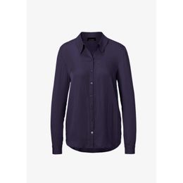 Hemdbluse GOLDNER "Kurzgr&ouml;&szlig;e Hemdbluse mit durchgehender Knopfleiste", Damen, Gr. 21, blau (marine), Obermaterial: 100% Viskose CV., figurumspielend, eng 1-Knopf-Manschette, Blusen Hemdbluse, Bewegungsfalte am R&uuml;ckteil