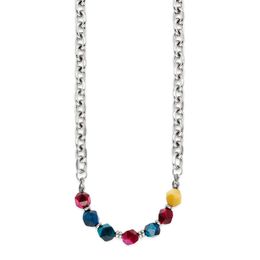 Edelstahlkette "mit bunten Steinen", edelstahlfarben, beige, rot, blau, ANISTON JEWELRY & WATCHES, Halsketten, Damen, Edelstahl, L: 57 B: 6,8mm, Edelstahlkette, mit Naturstein, B:6,8mm