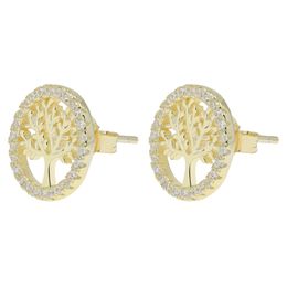 Adelia&acute;s Paar Ohrh&auml;nger ADELIA&acute;S "Ohrringe &ndash; Ohrstecker Lebensbaum aus 925 Silber mit Zirkonia", Damen, Gr. Damen, Silber 925 (Sterlingsilber), gold, Ohrringe, Geschenkidee: zeitlos und vielseitig