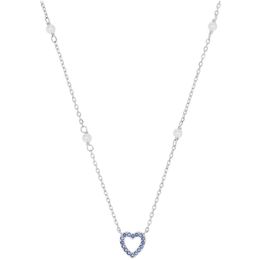 Kette mit Anh&auml;nger Amor "Herz, Trachtenschmuck, Volksfest", blau (silberfarben, blau, wei&szlig;), Halsketten, Damen, Perlen Silber 925 (Sterlingsilber), L: 42, Perlen, Silber 925 (Sterlingsilber), mit Stein (synth.) - mit Muschelkernperle