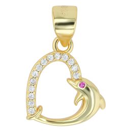 Adelia&acute;s Kettenanh&auml;nger ADELIA&acute;S "Anh&auml;nger &ndash; Delfin Herzanh&auml;nger aus 925 Silber mit Zirkonia", gold, Schmuckanh&auml;nger, M&auml;dchen, Silber 925 (Sterlingsilber), Kettenanh&auml;nger, Geschenkidee: zeitlos und vielseitig