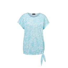 Kurzarmshirt GOLDNER "Kurzgr&ouml;&szlig;e Shirt mit U-Boot-Ausschnitt", Damen, Gr. 23, blau (aquamarin, gemustert), Obermaterial: 100% Baumwolle CO., figurumspielend, Sonstiges, Shirts, U-Boot-Ausschnitt