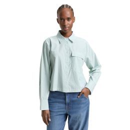 Langarmbluse Tom Tailor Denim, Damen, Gr. XXL, gr&uuml;n (soft gr&uuml;n wei&szlig; stripe), Web, Obermaterial: 100% Baumwolle, gestreift, l&auml;ssig geschnitten h&uuml;ftlang, Rundhals, 1-Knopf-Manschette, Blusen, gestreift, kurze Form, mit Brusttasche