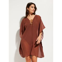 Tunikakleid bonprix, Damen, Gr. 40/42 (M), N-Gr, rauchbraun, Web, Obermaterial: 100% Polyester, figurumspielend, Kleider, f&uuml;r warme Tage, aus Polyester, figurumspielende Passform