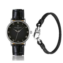 Quarzuhr PHILIPP BLANC "SPA6-1", schwarz, schwarz croco, Armbanduhren, Herren, Quarzuhr