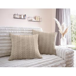 Dekokissen "Trisha, 2er Set", beige, B:50cm L:50cm, Baumwolle, LeGer Home by Lena Gercke, Dekokissen_Sitzkissen_Kissenh&uuml;llen, Modernes Strickmuster, 50x50, ohne F&uuml;llung, Zopfmuster, 2er Set