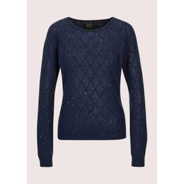 Madeleine Mode Longpullover MADELEINE "Strickpullover Schicker Kaschmirpullover mit Glanzeffekt", Damen, Gr. 40/42, blau (marine), Obermaterial: 85% Wolle mw. 10% Kaschmir WS. 5% metallisierte Fasern MTF., Modern, Pullover Longpullover, Rautenstrickmuster