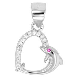 Adelia&acute;s Kettenanh&auml;nger ADELIA&acute;S "Anh&auml;nger &ndash; Delfin Herzanh&auml;nger aus 925 Silber mit Zirkonia", silber, Schmuckanh&auml;nger, M&auml;dchen, Silber 925 (Sterlingsilber), Kettenanh&auml;nger, Ein kleines Geschenk mit gro&szlig;er Wirkung