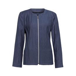 Jackenblazer GOLDNER "Kurzgr&ouml;&szlig;e Leichter Struktur-Blazer mit Rei&szlig;verschluss", Damen, Gr. 20, gr&uuml;n (schieferblau), Obermaterial: 44% Leinen LI. 44% Viskose CV. 12% Polyamid PA., weit Tubular, Blazer, mit figurformenden Teilungsn&auml;hten