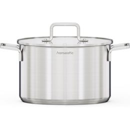 Kochtopf Hanseatic "DAILY", silberfarben, H:15cm &Oslash;:24cm, T&ouml;pfe, Kochtopf, handfreundliche Griffe, Literskala, Glasdeckel, Induktion