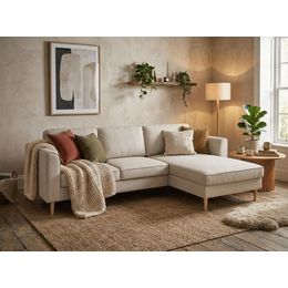 Ecksofa Home Affaire "Booster, whlw. mit Schlaffunktion & Bettkasten, Fu&szlig; Buche lackiert", grau (sandgrau), B:232cm H:83cm T:161cm, 100% Polyester, Sofas, Ecksofa, Recamiere beidseitig montierbar, L-Form, in Cord & Struktur, B: 232 cm