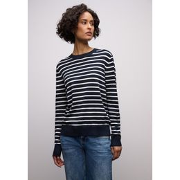 Strickpullover Street One, Damen, Gr. 38, tiefblau, Strick, Obermaterial: 86% Viskose, 14% Polyester, gestreift, normal h&uuml;ftbedeckend, Rundhals, B&uuml;ndchen, Pullover Strickpullover, im Streifen-Design
