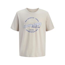 Jack & Jones PlusSize Rundhalsshirt "JJELOGO TEE SS O-NECK 2 COL SS26 SN PLS", Jungen, Gr. 3XL, moonbeam, Jersey, Obermaterial: 100% Baumwolle, JACK & JONES PLUSSIZE, Rundhals, Shirts Rundhalsshirt, mit auff&auml;lligem Print