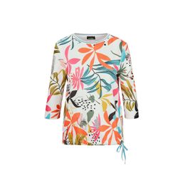 Print-Shirt GOLDNER "Kurzgr&ouml;&szlig;e Sweatshirt mit U-Boot-Ausschnitt", Damen, Gr. 25, bunt (bunt, gemustert), Obermaterial: 70% Viskose CV. 25% Polyester PES. 5% Elasthan EL., U-Boot-Ausschnitt, Sonstiges, Shirts, B&auml;nder