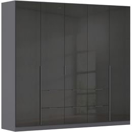 Dreht&uuml;renschrank OTTO HOME "Kleiderschrank Schrank Garderobe AGORDO mit Dekor- oder Hochglanzfront", grau (graumetallic, hochglanz effektgrau), Schr&auml;nke, B/H/T: 226cm x 210cm x 54cm, Griffe Graumetallic, Holzwerkstoff, Dreht&uuml;renschrank, mit Au&szlig;enschubk&auml;sten, Serie in 7 Breiten und 2 H&ouml;hen MADE IN GERMANY, B:226cm H:210cm T:54cm