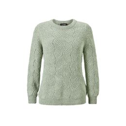 Strickpullover GOLDNER "Kurzgr&ouml;&szlig;e Pullover in Rippenoptik und Ajourdetails", Damen, Gr. 25, gr&uuml;n (rosmarin, gemustert), Obermaterial: 62% Polyacryl PAN. 26% Baumwolle CO. 12% metallisierte Fasern MTF., figurumspielend, U-Boot-Ausschnitt, Rippe, Pullover Strickpullover, Ohne