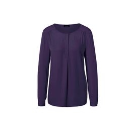 Schlupfbluse GOLDNER "Figurschmeichelnde Schlupfbluse mit modischer Kragenverarbeitung", Damen, Gr. 44, blau (marine), Obermaterial: 100% Viskose CV., figurumspielend, eng 1-Knopf-Manschette, Blusen Schlupfbluse, mit Schulterpasse und Kr&auml;uselungen
