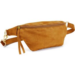 Bauchtasche ELBSAND "Umh&auml;ngetasche, Ledertasche, Brusttasche, Crossbody Bag, G&uuml;rteltasche", Damen, Gr. B/H/T: 26cm x 12cm x 7cm, braun (camelfarben), Veloursleder, unifarben, Taschen, Handtasche Damen zum Umh&auml;ngen aus weichem Veloursleder