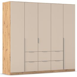 Dreht&uuml;renschrank OTTO HOME "Kleiderschrank Schrank Garderobe AGORDO mit Dekor- oder Hochglanzfront", braun (eiche artisan, champagner), Schr&auml;nke, B/H/T: 226cm x 210cm x 54cm, Griffe Alufarben, Holzwerkstoff, Dreht&uuml;renschrank, mit Au&szlig;enschubk&auml;sten, Serie in 7 Breiten und 2 H&ouml;hen MADE IN GERMANY, B:226cm H:210cm T:54cm