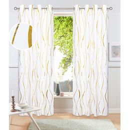 Gardine OTTO HOME "Quinnton", gelb (wei&szlig;, goldfarben), B:140cm H:175cm, Polyester, Polyester, Gardinen, Gardine, Blickdicht, 2er-Set, &Ouml;sen- Aufh&auml;ngung, Metallic-Akzente