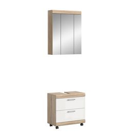 Badm&ouml;bel-Set Welltime "SIENA, 2 tlg., Waschbeckenunterschrank auf Rollen & Spiegelschrank", braun (sonoma eiche hell, wei&szlig; hochglanz), B:60cm H:191cm T:34cm, Holzwerkstoff, Kastenm&ouml;bel-Sets, Badm&ouml;bel-Set, in verschiedenen Farben erh&auml;ltlich, Badm&ouml;bel, Kombination, Badezimmer