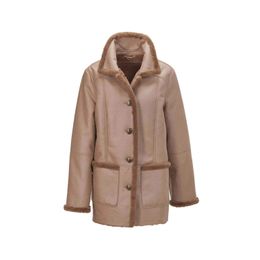 Kurzjacke GOLDNER "Kurzgr&ouml;&szlig;e Kuschelige Longjacke in Lederoptik", Damen, Gr. 22, braun (milchkaffee), Obermaterial: 100% Polyester PES., figurumspielend, weit Sonstiges, Jacken Kurzjacke, Sch&ouml;ne Lederoptik