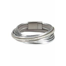 Wickelarmband Firetti "im Metallic Look", silber (metallfarben, silberfarben, kristallwei&szlig;, kristallwei&szlig;), Armb&auml;nder, Damen, 37cm, Metall Polyurethan, Metall, Polyurethan, Wickelarmband, mit Glasstein