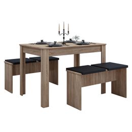 Essgruppe Vcm "Holz Essgruppe Tischgruppe Tisch B&auml;nke Esal XL", braun (sonoma, eiche), B:110cm T:70cm, Obermaterial: 100% Holz Wood., Sitzm&ouml;bel-Sets, Essgruppe