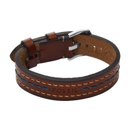 Armband Fossil "Schmuck Geschenk Metall, Leder, Textil EVERETT", braun (edelstahlfarben, braun, blau), Armb&auml;nder, Damen, 26,1cm, Edelstahl Leder Textil, Edelstahl, Leder, Textil, Armband