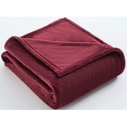 Wohndecke Bruno Banani "Shakira", bordeaux, B:150cm L:200cm, Polyester, Wohndecken, Wohndecke, Weiche Kuscheldecke mit Pr&auml;gedruck in Waffeloptik, 150x200 cm