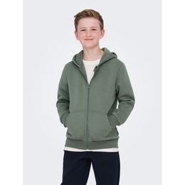 Kapuzensweatjacke ONLY & SONS JUNIOR "OSJCERES ZIP THR. HOODIE SWT NOOS", Jungen, Gr. 158/164, gr&uuml;n (castor gray), angeraute Sweatware, Obermaterial: 65% Baumwolle, 35% Polyester, unifarben, regular fit h&uuml;ftbedeckend, Rundhals, Rippb&uuml;ndchen, Sweatjacken, Baumwollmischung, regular fit