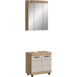 Badm&ouml;bel-Set Welltime "SIENA, 2 tlg., Waschbeckenunterschrank auf Rollen & Spiegelschrank", braun (evoak oak nb, kaschmir nb matt), B:60cm H:191cm T:34cm, Holzwerkstoff, Kastenm&ouml;bel-Sets, Badm&ouml;bel-Set, in verschiedenen Farben erh&auml;ltlich, Badm&ouml;bel, Kombination, Badezimmer