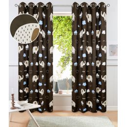 Gardine OTTO HOME "Maurrice", braun, B:130cm H:175cm, Polyester, Gardinen, Gardine, Blickdicht, &Ouml;sen- Aufh&auml;ngung, Pflegeleicht, Elefanten Design