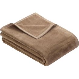 Wohndecke Ibena "Berlin", braun (hellbraun), B:150cm L:200cm, Mischgewebe, Wohndecken, Wohndecke, Hochwertige Konfektion mit Markenpatch, Kuscheldecke