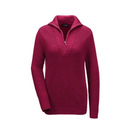 Strickpullover GOLDNER "Kurzgr&ouml;&szlig;e Sportiver Troyer mit Baumwollanteil", Damen, Gr. 24, rot (merlot), Obermaterial: 50% Baumwolle CO. 50% Polyacryl PAN., Rippe, Pullover Strickpullover, Ohne