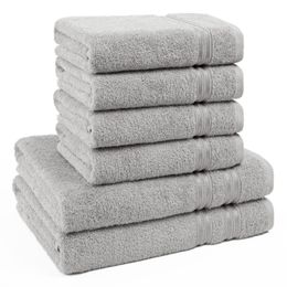Handtuch Set HAMMETEX "6-teiliges Handtuch Set, 100% Baumwolle, Weich & Saugstark", grau (hellgrau), 6 Stk., Frottier, Frottier, Obermaterial: 100% Baumwolle, Handtuch-Sets, mit Bord&uuml;re, einfarbig, weich