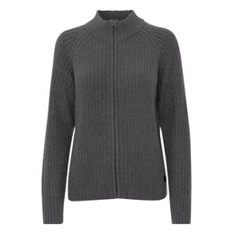 Strickjacke oxmo "Strickjacke OXSal", Damen, Gr. L, grau (schwarzened pearl melange), Obermaterial: 47% Polyacryl PAN. 29% Nylon NY. 20% Wolle WO. 4% Elasthan EL., Strickjacken Strickjacke