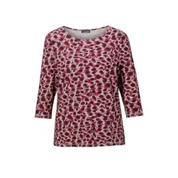 Print-Shirt GOLDNER "Kurzgr&ouml;&szlig;e Jerseyshirt mit Rundhalsausschnitt", Damen, Gr. 24, lila (beere, gemustert), Obermaterial: 95% Viskose CV. 5% Elasthan EL., U-Boot-Ausschnitt, normales B&uuml;ndchen, Shirts, Glanzgarn