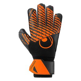 Torwarthandschuhe Uhlsport "Torwarthandschuhe FM Soft Resist+ Kids", Kinder, Gr. 5, schwarz (schwarz, fluo orange), Obermaterial: 81% Gummi rubber. 13% Polyester PES. 6% Nylon NY., Handschuhe