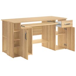 Schreibtisch VOGL M&Ouml;BELFABRIK "Tim mit seitlich offenen F&auml;chern & Tastaturauszug", beige (kernbuchefarben), B:138cm H:74cm T:60cm, Tische, Schreibtisch, Druckerablage, 1 Schublade, Breite 138 cm, Made in Germany