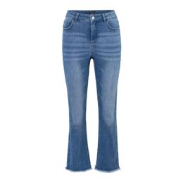 Regular-fit-Jeans GOLDNER "Kurzgr&ouml;&szlig;e Jeans in 3/4-L&auml;nge", Damen, Gr. 24, K-Gr, blau, Obermaterial: 83% Baumwolle CO. 15% Polyester PES. 2% Elasthan EL., Jeans, Fransenkante am Saum